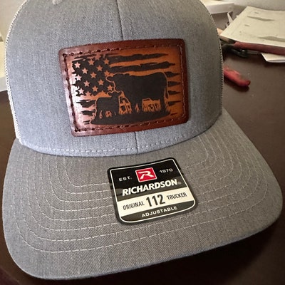 Richardson 112 Leather Patch Hat, Cattle Cow Tags, American Flag Cow ...