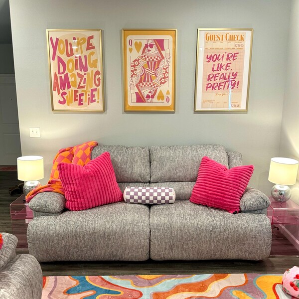 You're Like Really Pretty Guest Check Poster Preppy Dorm Decor, Pink Orange Wall Art Retro Art ...
