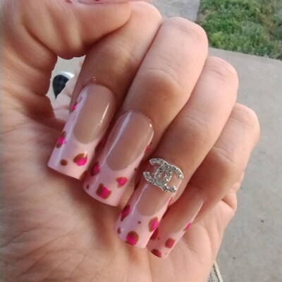 Y2k Cheetah Pink Frenchies Luxury Charm Glossy Kawaii Press on Nails - Etsy