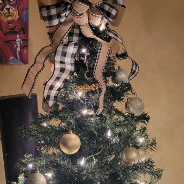 Rustic Tree Topper Bow, Plaid Tree Topper Bow, Farmhouse Decor, Red and ...