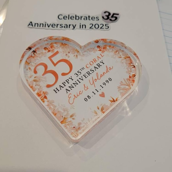 Personalised Coral 35th Anniversary Gift, Coral Anniversary Plaque ...