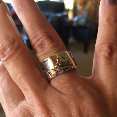 World Map Ring in Sterling Silver Wide Band Ring World - Etsy