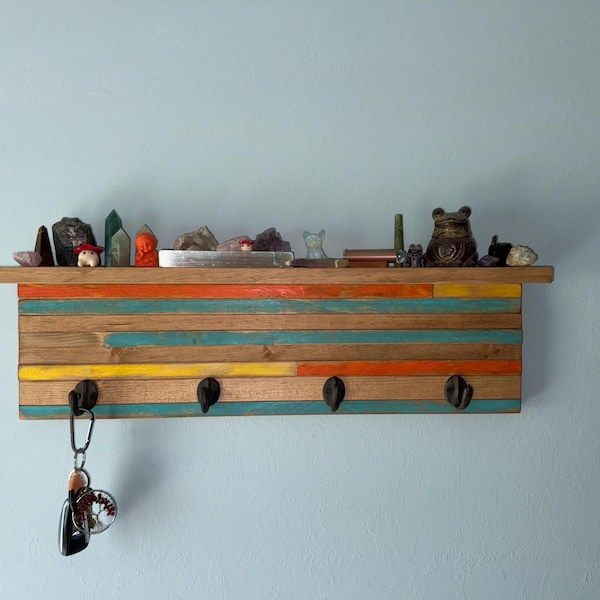 Rustic Wood Shelf With Hooks – Wall Mounted Coat Rack & Entryway ...
