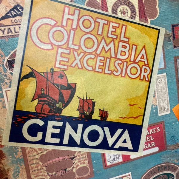 Vintage Genova Italy Luggage Label~ Hotel Colombia Excelsior ...