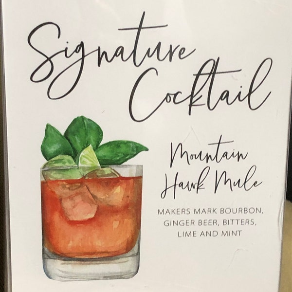 Signature Cocktail Sign - Watercolor Cocktail Sign for Party ...