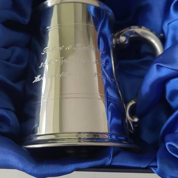 1 Pint Double Lines Fancy Handle Pewter Tankard With Free Text ...