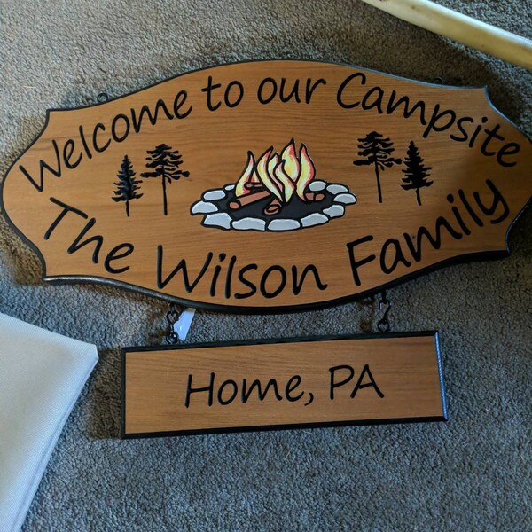 Custom RV Carved Camp Signs Etsy Family Name Sign W Sign Holder Option ...