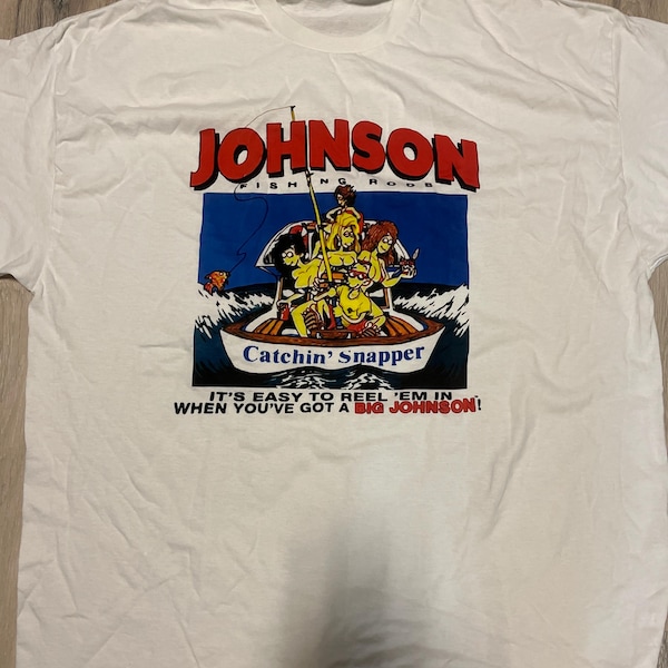 New 90s BIG JOHNSON Fishing Rods Reel Front White T-shirt Size S-4X ...