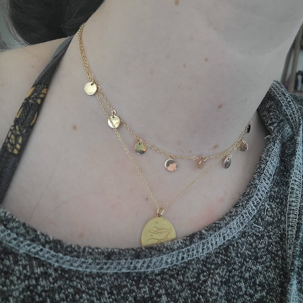 Tiny Discs Necklace, Dainty Gold Necklace in 14k Gold Filled, Choker ...