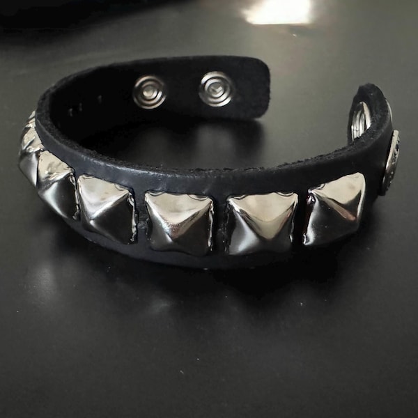 Punk Studded Genuine Lather Bracelet Pyramid Steel Stud Goth Rock Stud ...