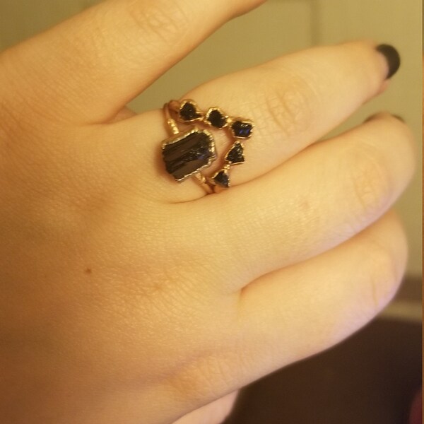 Solid Gold Boho Hippie Wedding Set| Raw Stone Engagement Ring| Handmade ...