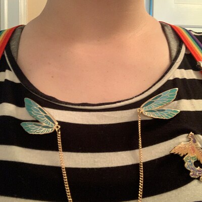 Fairy Wings Collar Pins Gold Plate Hard Enamel Pins W/ Chain Fantasy ...