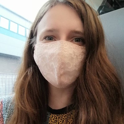 Ladies Small Face Mask in Sky Blue Crepe and Cotton Fabrics - Etsy