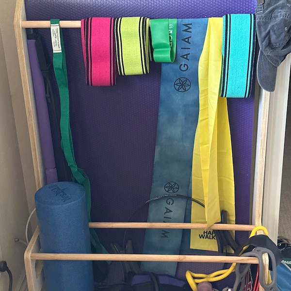 Yoga Mat Stand | Wood & Cork Yoga Mat Holder | Home Yoga Storage Rack ...