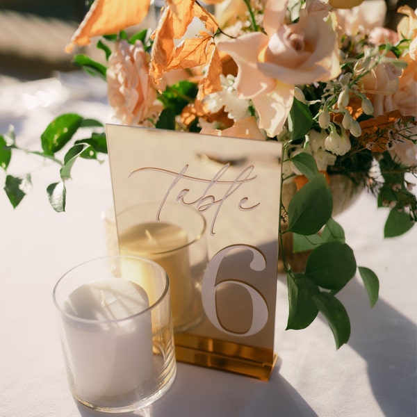 Gold Table Numbers - Wedding Table Numbers - Gold Mirror Table Signs ...