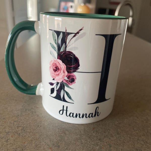 Name Mug, Initial Letter Mug, 15 Oz 11 Oz, Monogram Mug, Floral ...