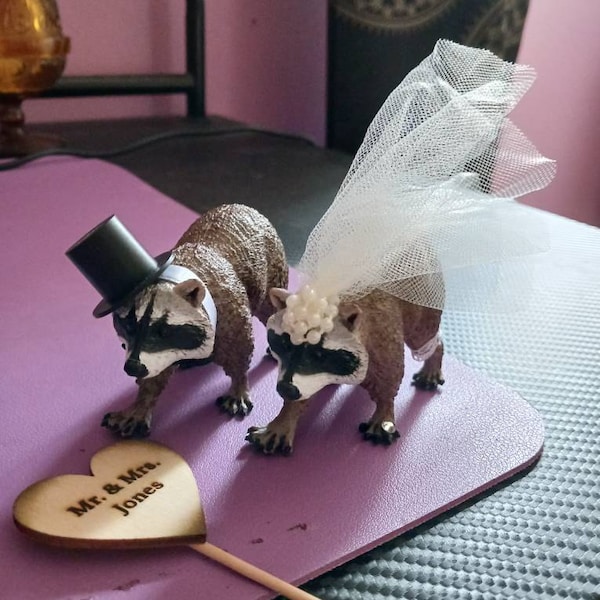 Raccoon Wedding Cake Topper-bride and Groom-mr. and Mrs.-animal-rustic ...