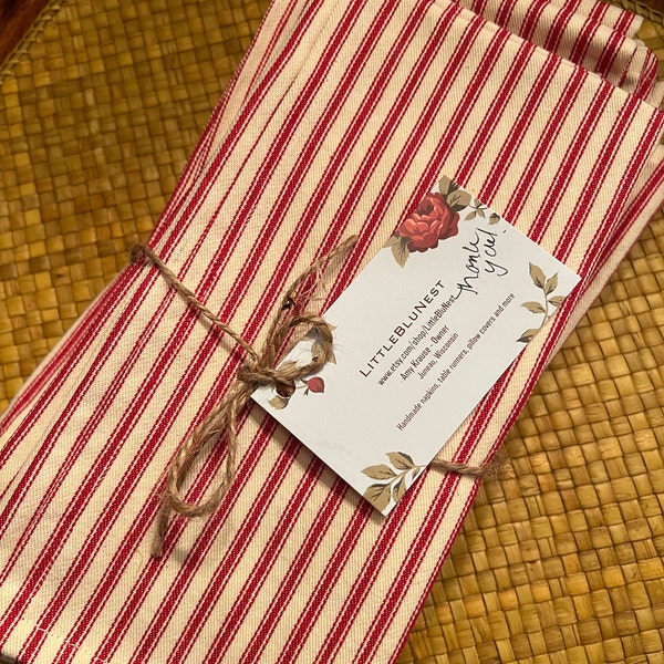 Red Stripe Cloth Napkins, Farmhouse Red Stripe Napkins, Made to Order ...
