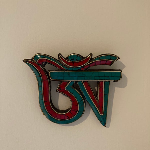 Tibetan "om" Symbol, Buddhist OM Symbol, Inlaid Coral & Turquoise on ...