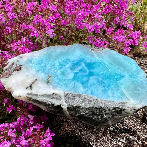 229g AAA Semi Polished Larimar Stone, Blue Gemstone From Dominican ...