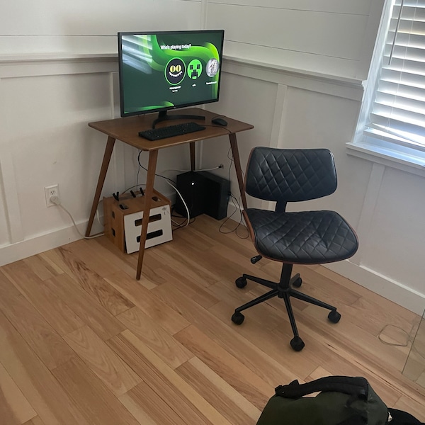 Walnut Wood Rectangle Computer Desk Table, Narrow Spacesaver Modern ...