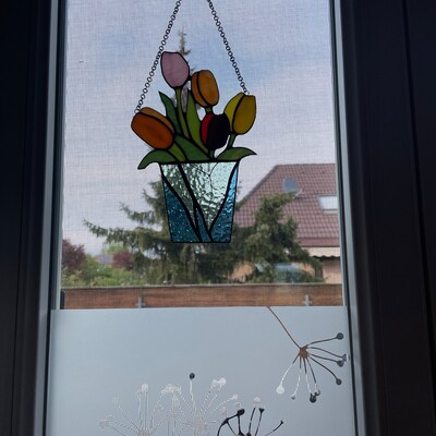 Bonfire Stained Glass Panel Suncatcher Picture Mountains Hill - Etsy