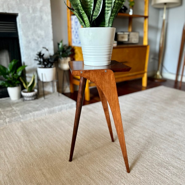 Plant Stand, Mid-century Modern Retro Plant Stand, Handmade Wooden Side ...