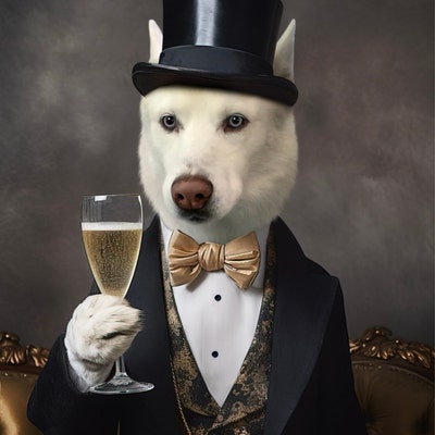 Custom Gentleman Dog Portrait, Dog Drink Wine Portrait, Gentleman Pet ...