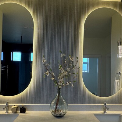 LED Lighted Bathroom Mirror, Asymmetrical Bedroom Mirror With Led ...