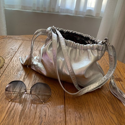 Extra Large Tote Bag, Silver Leather Tote, Oversized Bag Handmade With ...