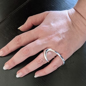 Chunky 2 Finger Silver Abstract Ring for Women Irregular Simple ...