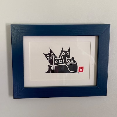 Garden Cat Block Print-small Linocut Handmade - Etsy