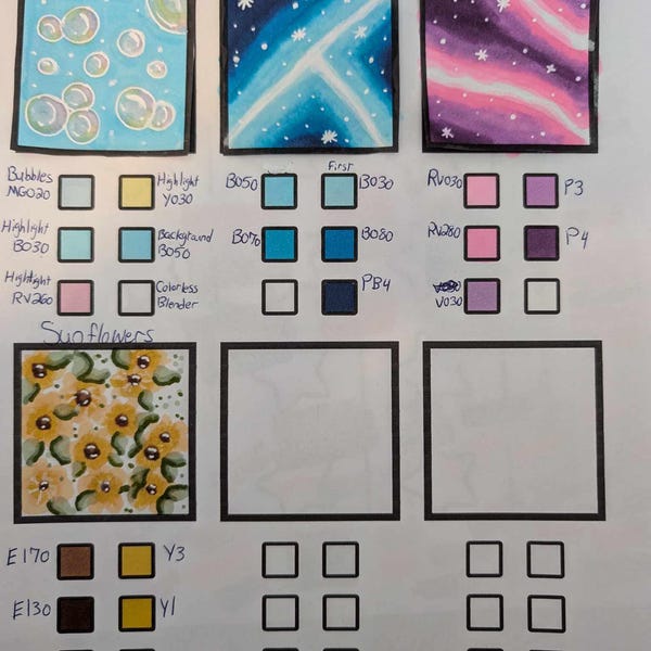 6 Coloring Patterns Practice Sheets, Blending Squares for Ohuhu, Copic ...