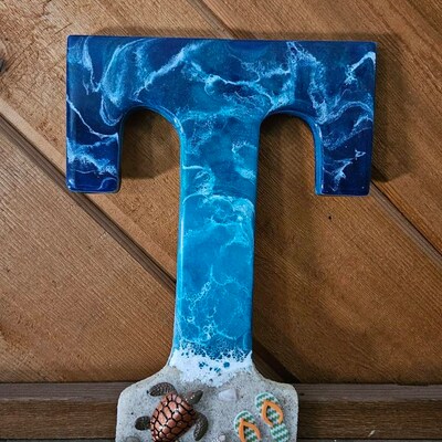 Custom Beach Themed Letter Wall Hanging Monogram Initial Surf Art Beach ...