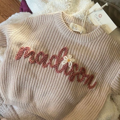 Personalized Hand Embroidered Name With One Flower Baby and Toddler ...