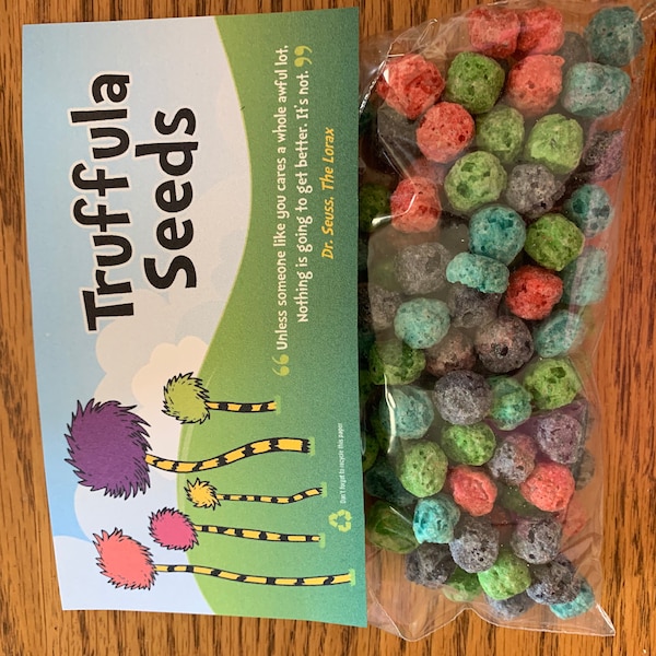 Dr. Seuss Treat Bag Card, Dr. Seuss Printable, Truffula Seeds, Dr ...