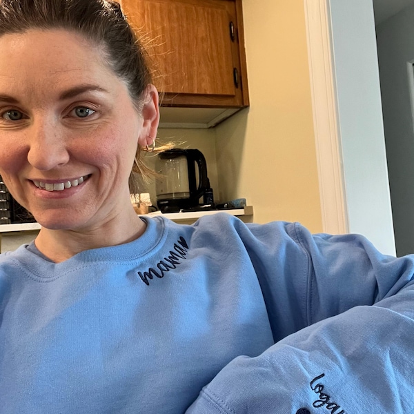 Custom Mama Embroidered Sweatshirt With Kids Names on Sleeve ...