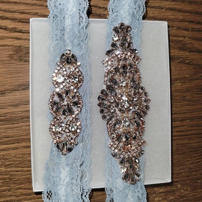 2 GARTERS Wedding Garter and Toss Garter Set-crystal Rhinestones With ...