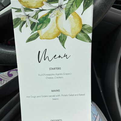 Lemon Menu Card, Citrus Menu Template, Instant Download, 2 Sizes ...