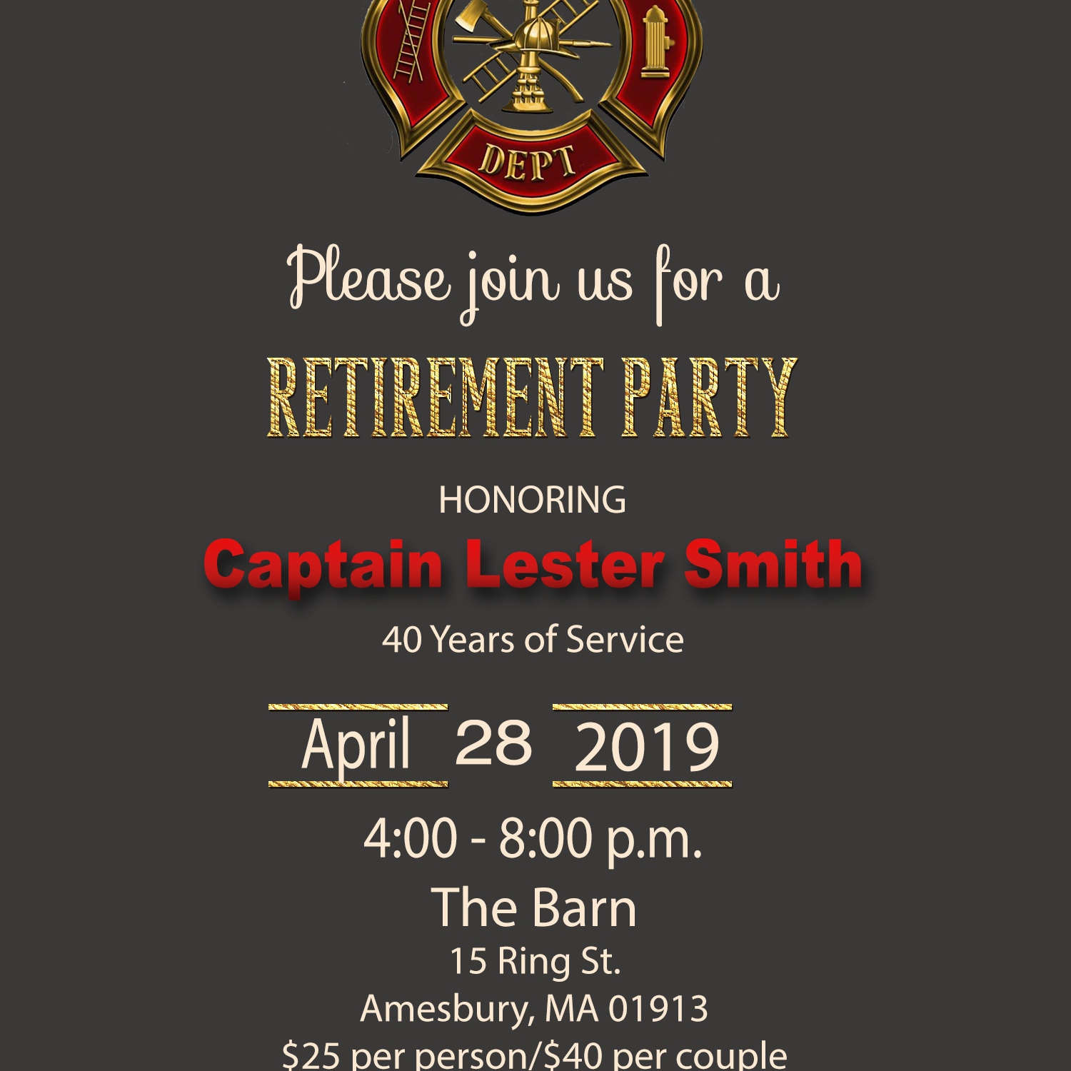 Firefighter retirement invitation fireman retirement party | Etsy