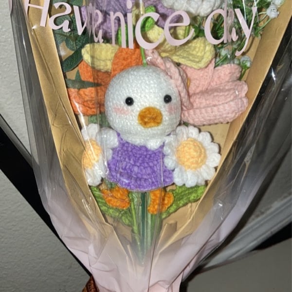 Crochet Flowers, Duck With Grass Tulip Daisy Flower Ornaments, Cute A ...
