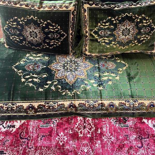 Set of 3 Pcs 1x Floor Cushion+2x Cushions Orient Afghan Pillow Rug Seat ...