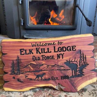 Live Edge Wood Sign Wooden Cedar Carve Cabin Outdoor Sign Custom Wood ...