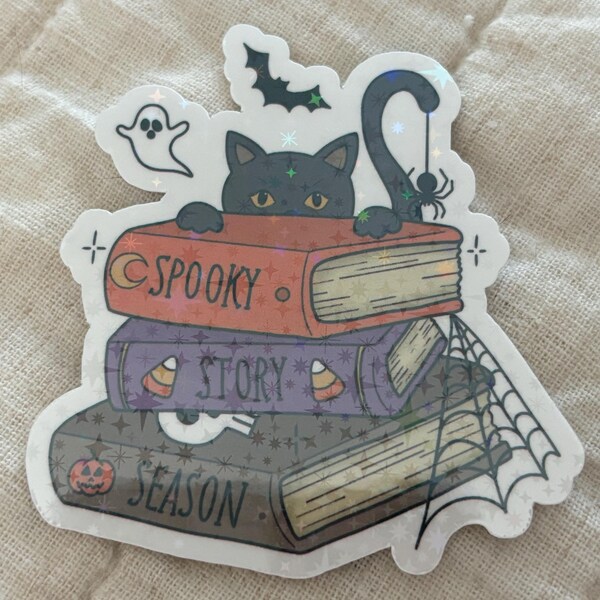 Spooky Story Season Book Stack Holographic Sticker | Fall Bookish ...