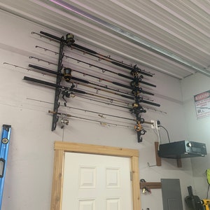 15 Deluxe Fishing Rod Pole Reel Holder Garage Wall Mount Rack Organizer ...