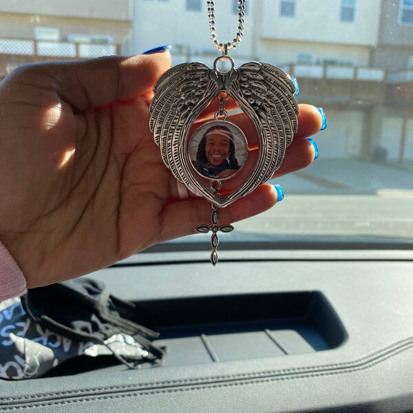 Angel Wing Car Rear View Mirror Photo Memorial Charm, Choose Your Quote ...