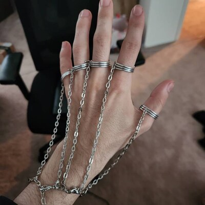 Handmade Anime Chain Bracelet and Five Finger Rings - Etsy