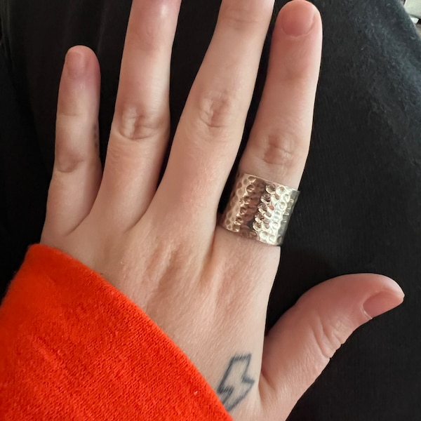 Cuff Ring - Sterling Silver Ring for Women, Wide Band Hammered ...