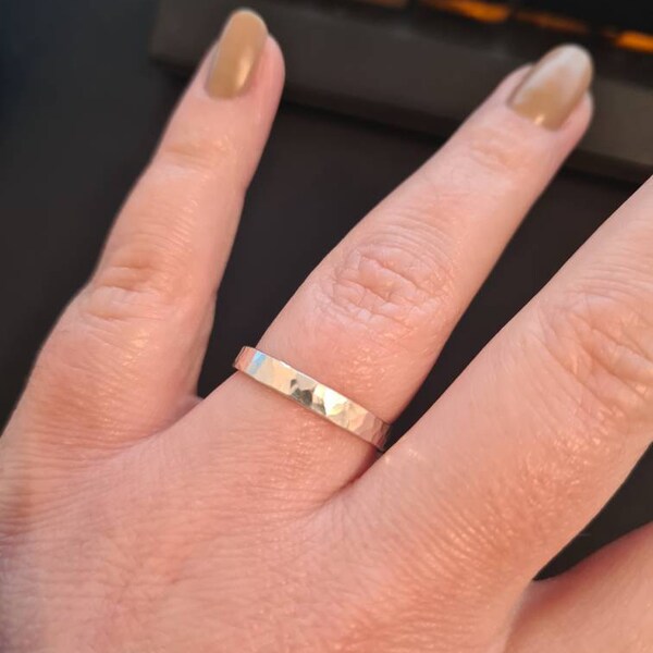 Sterling Silver Handmade Hammered Band Ring 925 Hammer Finish Silver ...