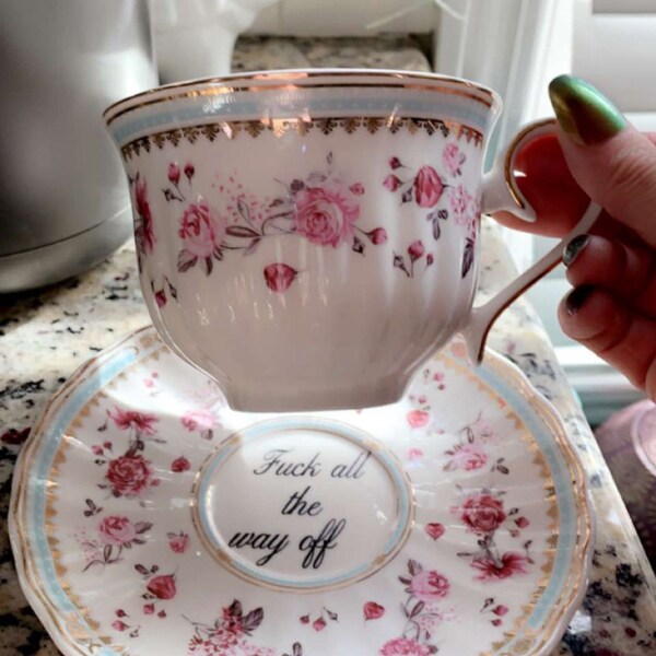 Lovely Rude Teacup and Saucer Set, 8 Oz, Porcelain. - Etsy